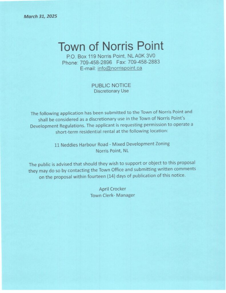Public Notice – Norris Point